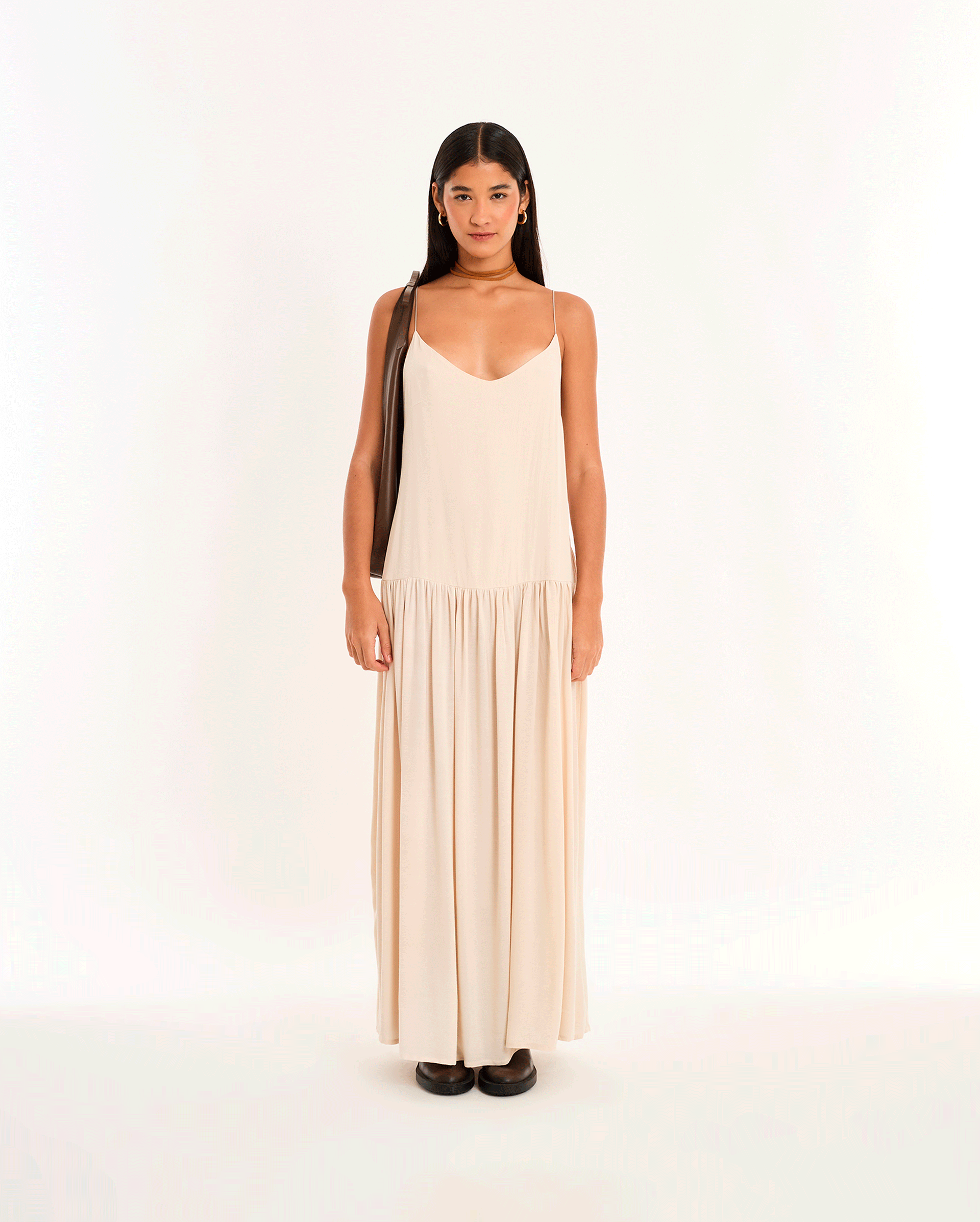 Vestido languido tot bege - Loja Três