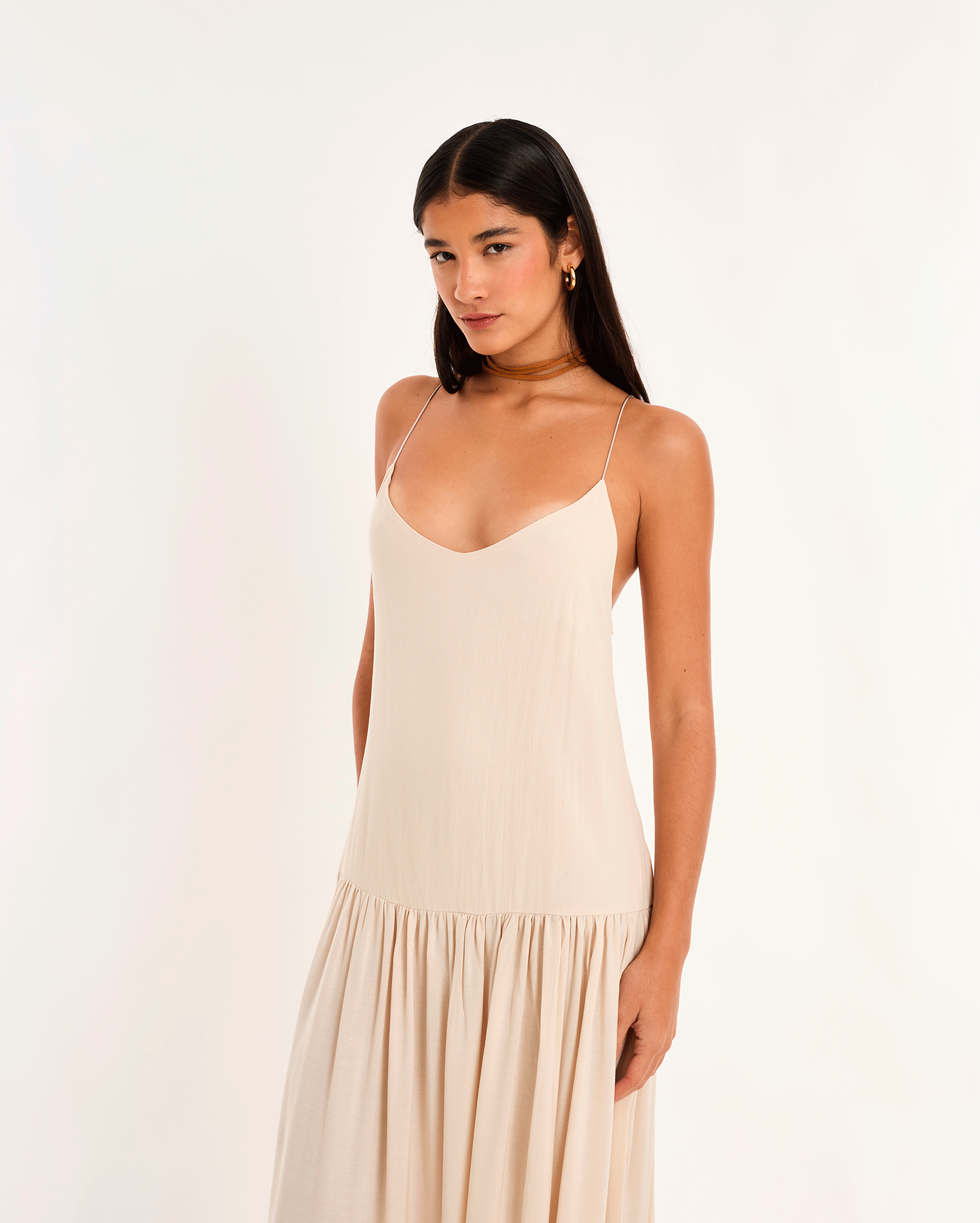 Vestido languido tot bege - Loja Três